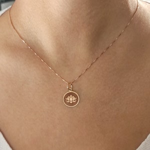 14K Solid Gold Lotus Pendant, Gold Flower Pendant, Solid Disc Necklace ...