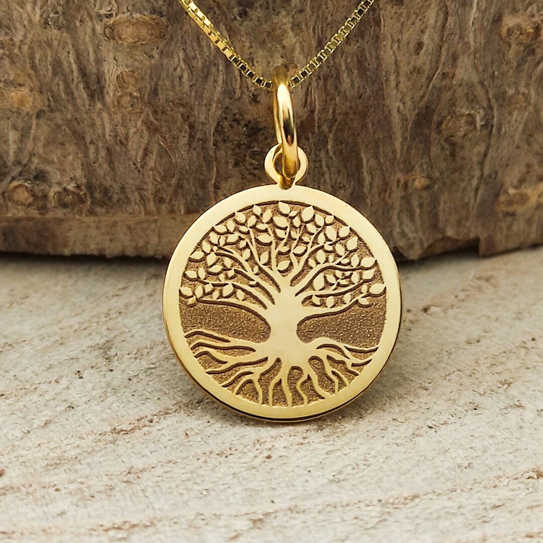 14k Solid Gold Tree of Life Charm, Personalized Tree of Life Necklace ...