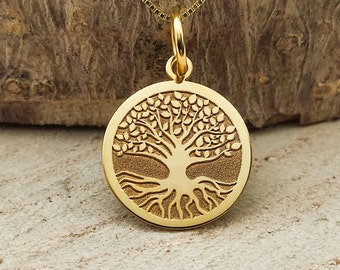 Gold Solid 14K Real Gold Tree of Life Disc Pendant, Gold Tree of Life ...