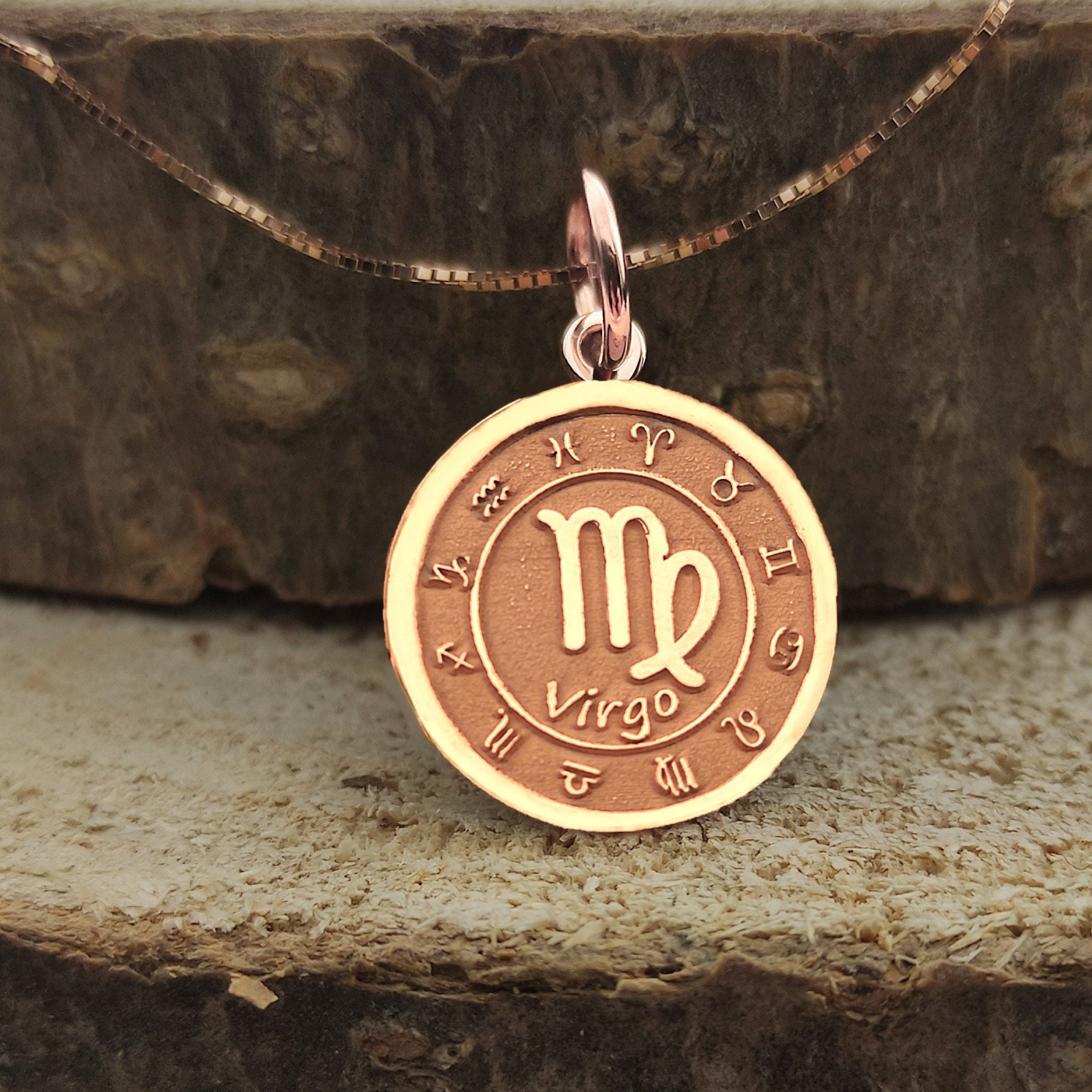14K Solid Gold Virgo Pendant, Personalized Virgo Necklace, Zodiac Sign ...
