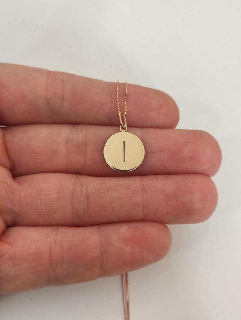 14k Gold Initial Necklace, Minimalist I Pendant, Personalized Gold ...