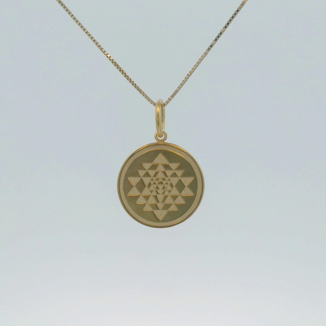 14K Solid Gold Sri Yantra Pendant Sacred Geometry Necklace, Spiritual ...