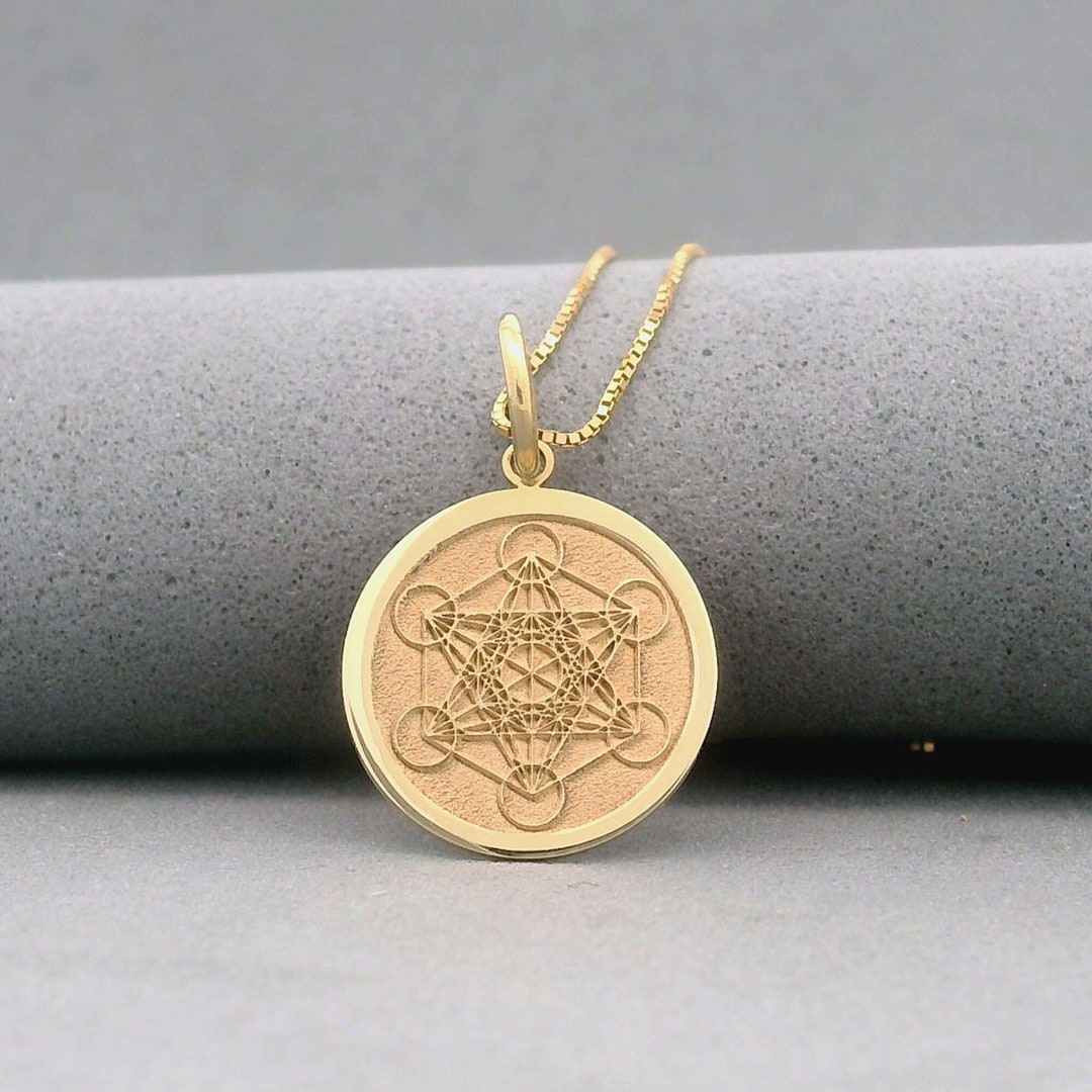 14k Solid Gold Metatron Pendant, Gold Meditation Necklace, Sacred ...