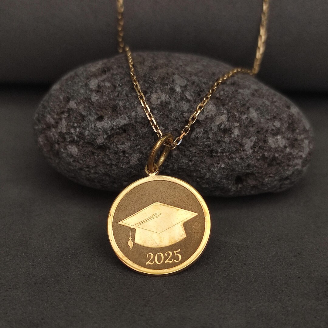 14k Solid Gold Graduation Necklace, Gold Diploma Pendant, Degree Charm ...