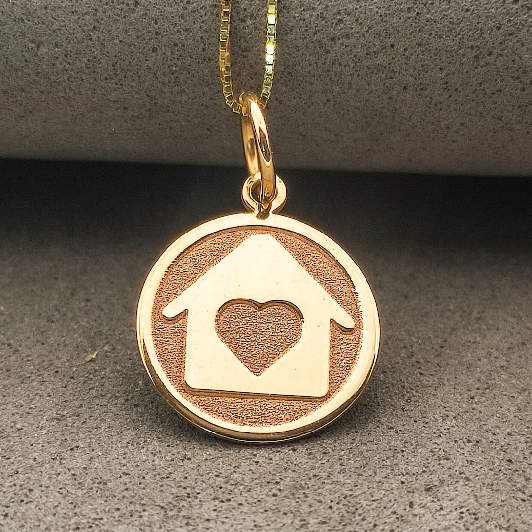 14K Solid Gold Home Pendant, Gold Home Sweet Home Necklace ...