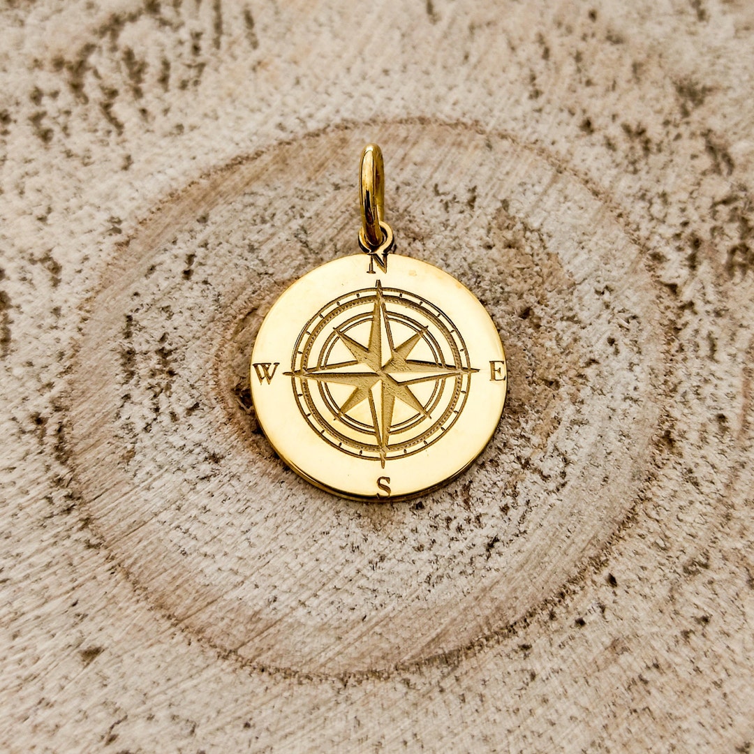 14k Solid Gold Compass Necklace Gold Compass Pendant 14k - Etsy