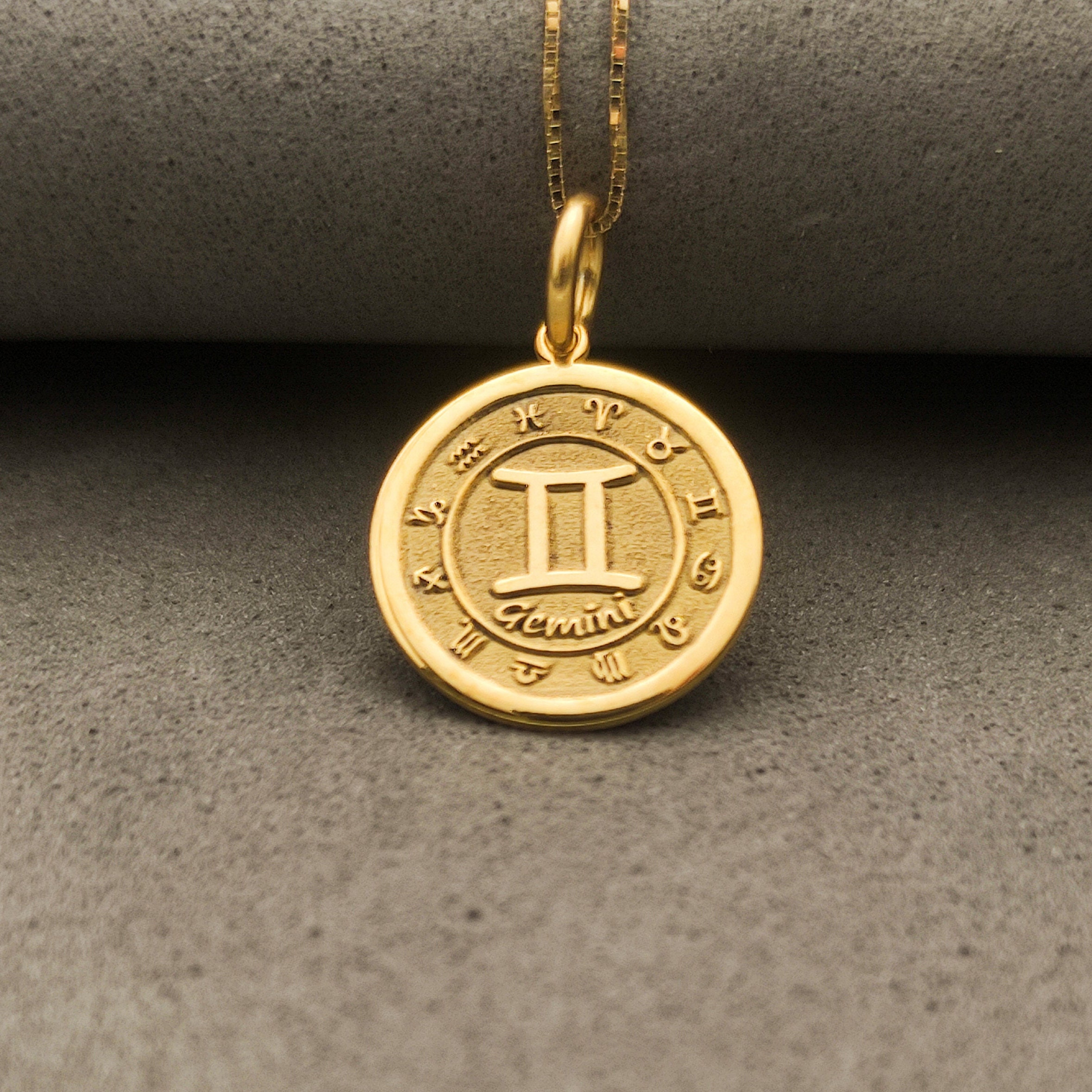 14K Solid Gold Gemini Pendant, Personalized Gemini Necklace, Gold ...