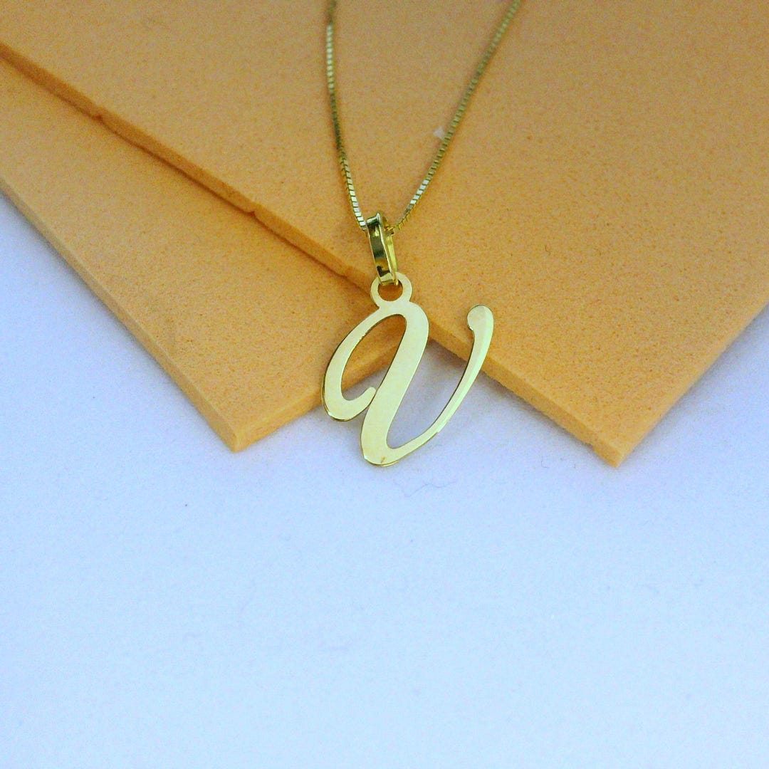 14k Gold Initial Necklace, Minimalist V Pendant, Personalized Gold ...