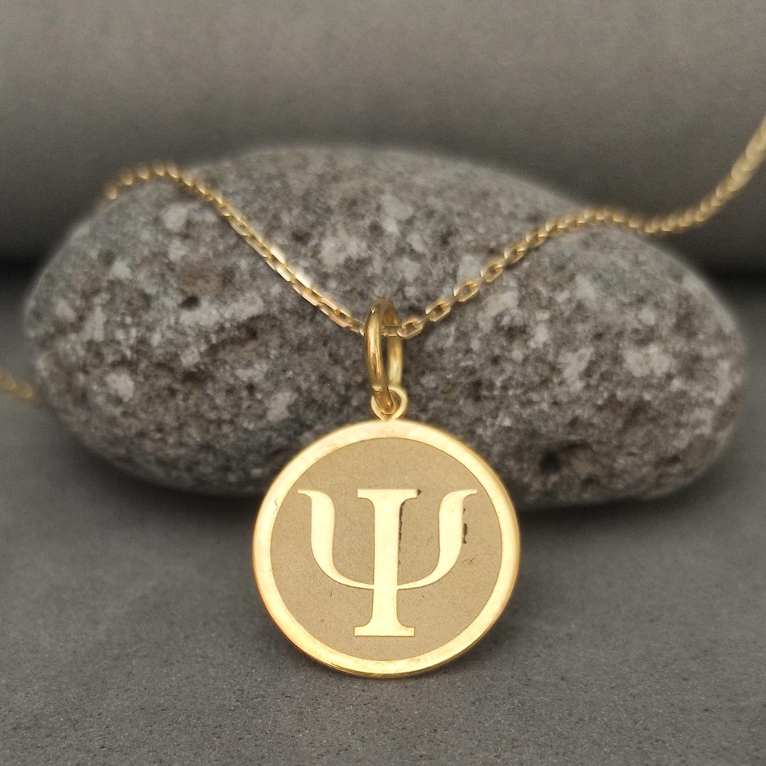 14k Solid Gold Psi Pendant, Psi Symbol , Elegant Gold Necklace ...