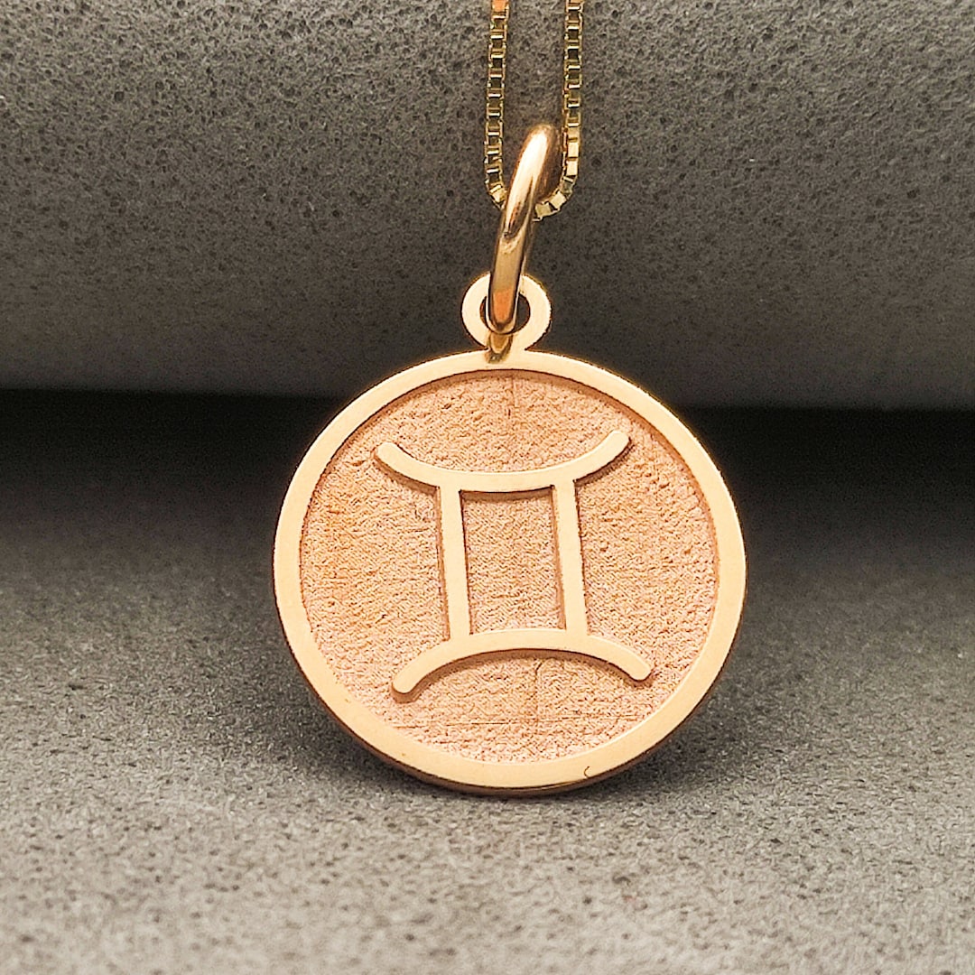 14K Solid Gold Gemini Pendant, Personalized Gemini Necklace, Gold ...