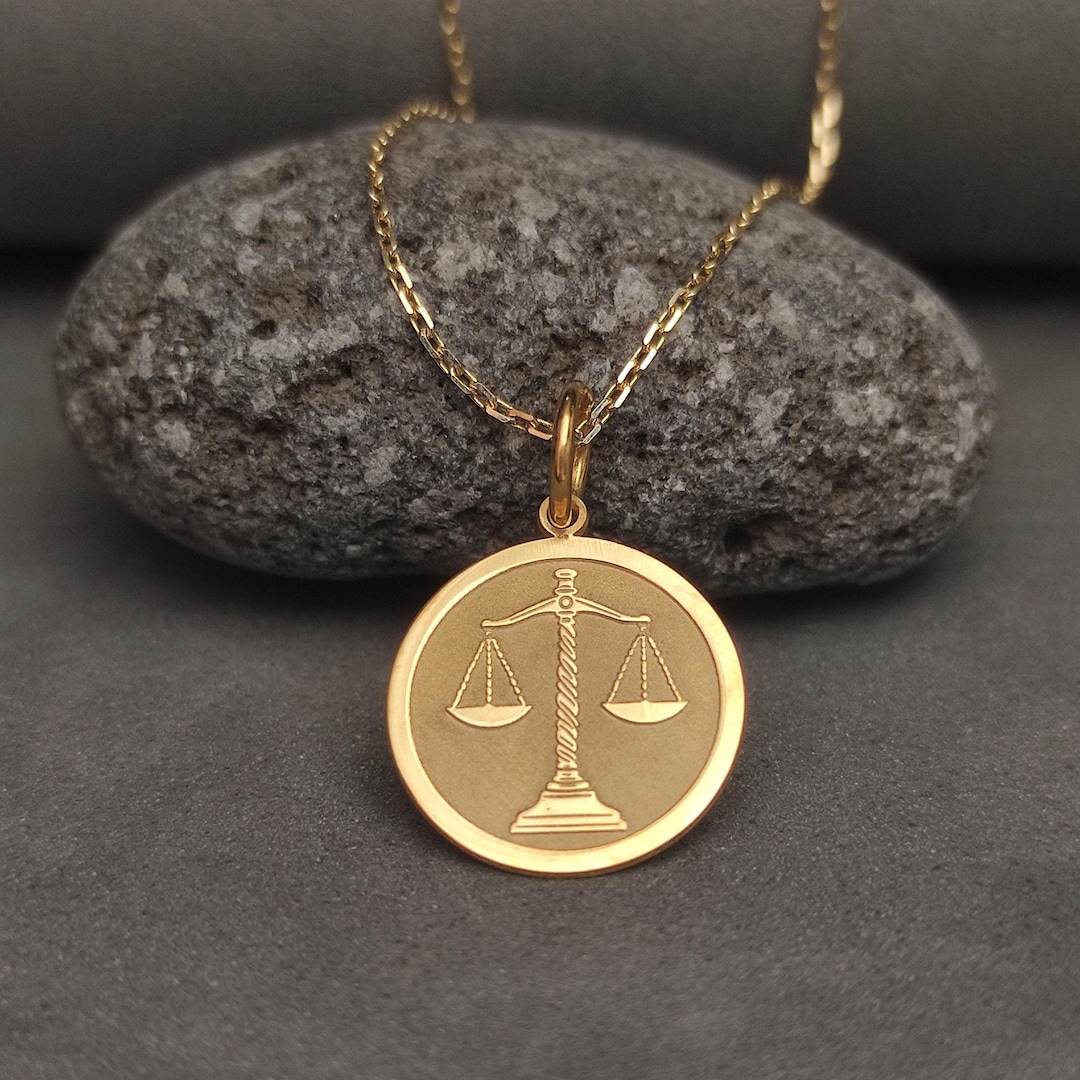 Real 14k Solid Gold Scale of Justice Necklace, Personalized Degree ...