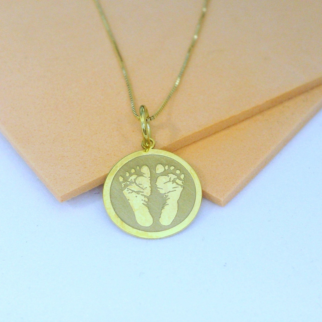 14K Solid Gold Baby Footprints Pendant Necklaces, Customizable Keepsake ...