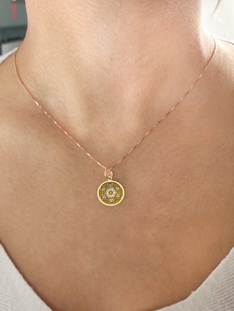 14k Solid Gold Metatron Necklace, Sacred Geometry Jewelry, Gold ...