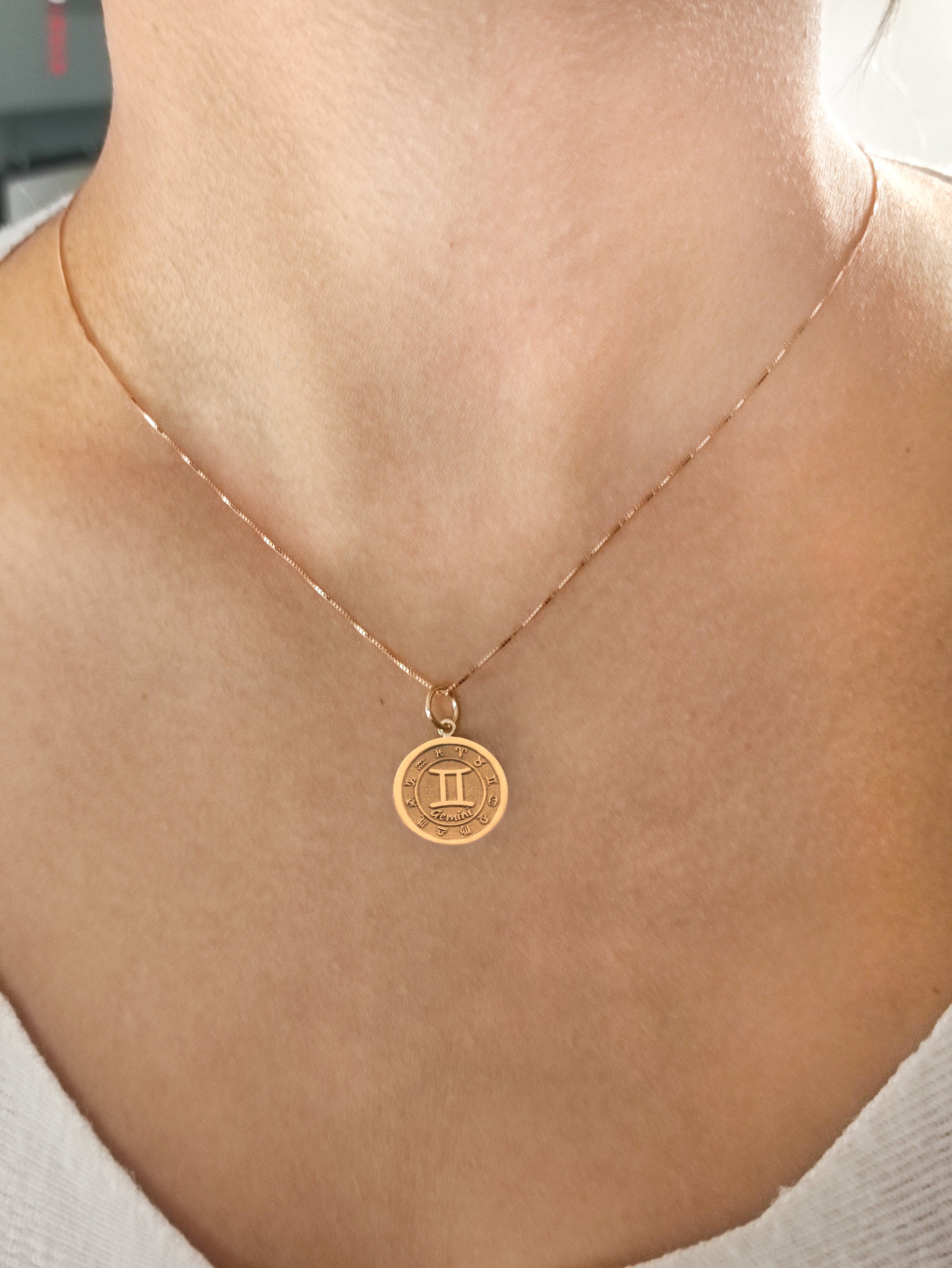 14K Solid Gold Gemini Pendant, Personalized Gemini Necklace, Gold ...