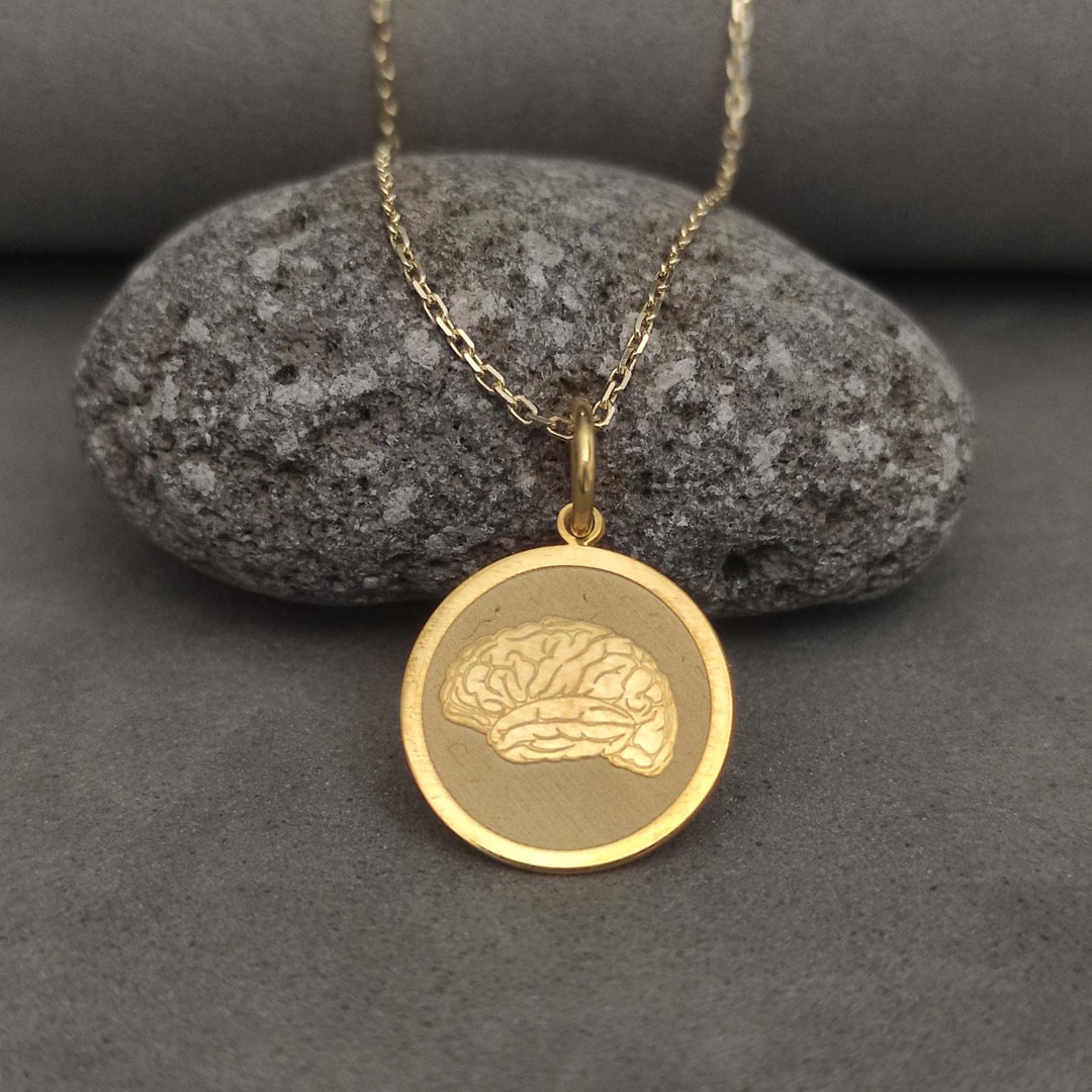 14K Solid Gold Brain Symbol Necklace - Knowledge and Intelligence ...