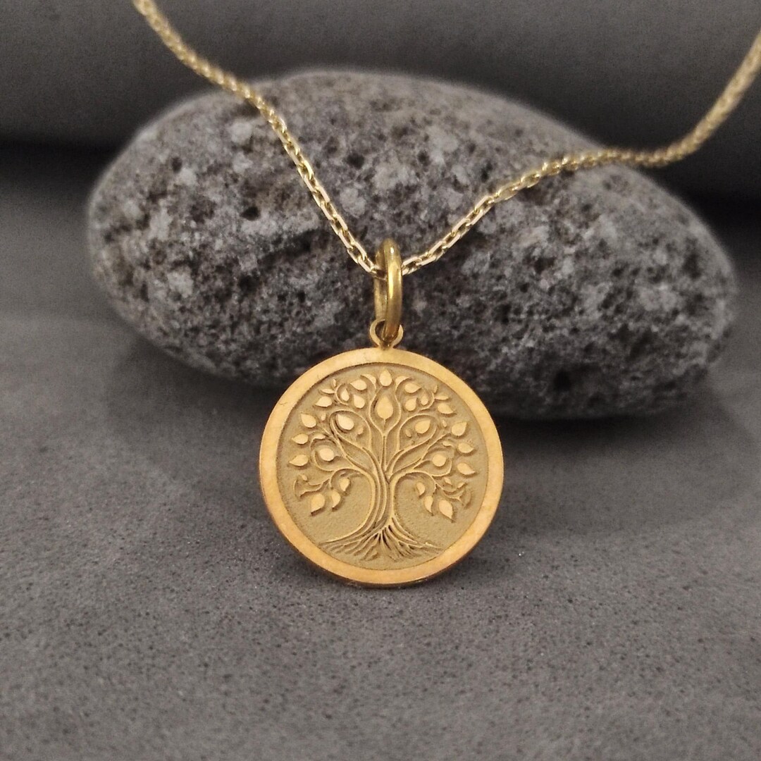 14k Solid Gold Tree of Life Necklace, Personalized Tree of Life Pendant ...