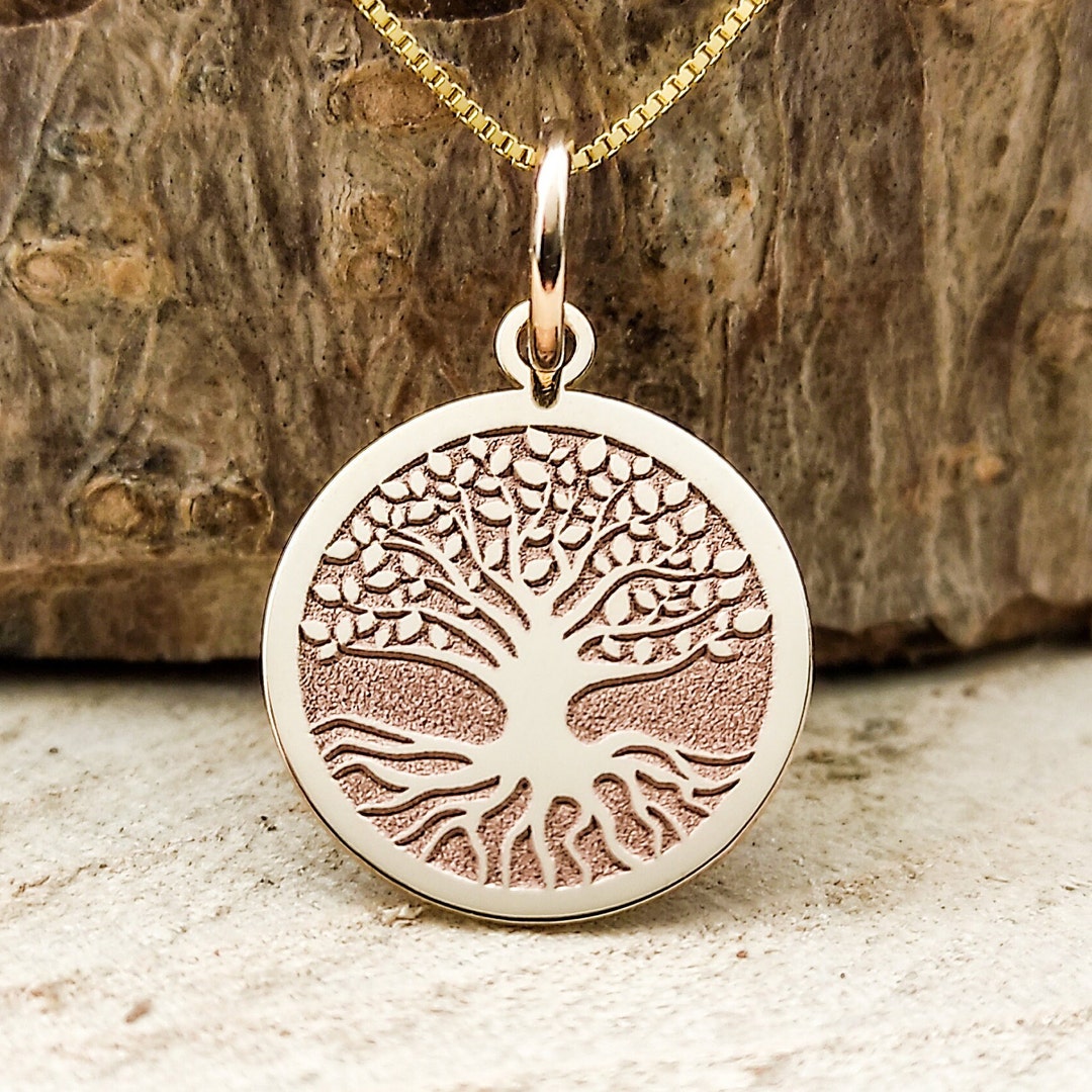 14k Solid Gold Tree of Life Charm, Personalized Tree of Life Necklace ...