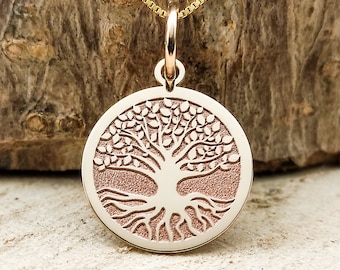 Gold Solid 14K Real Gold Tree of Life Disc Pendant, Gold Tree of Life ...