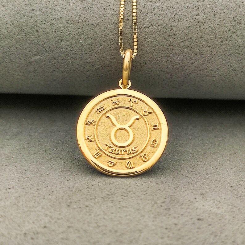 14K Solid Gold Taurus Pendant, Personalized Taurus Necklace, Gold ...