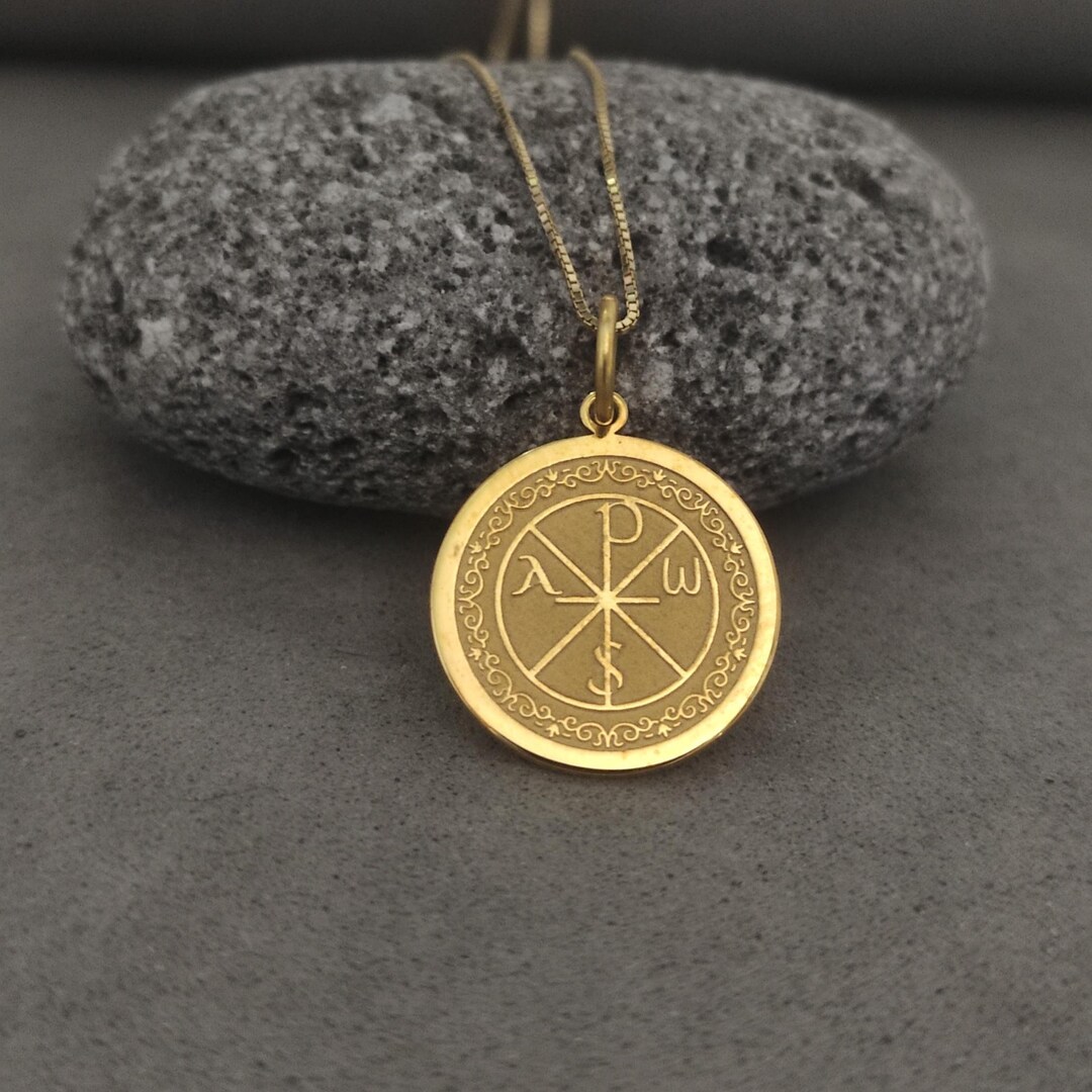 14K Solid Gold Chi Rho Christian Pendant – Ancient Christ Symbol, Faith ...
