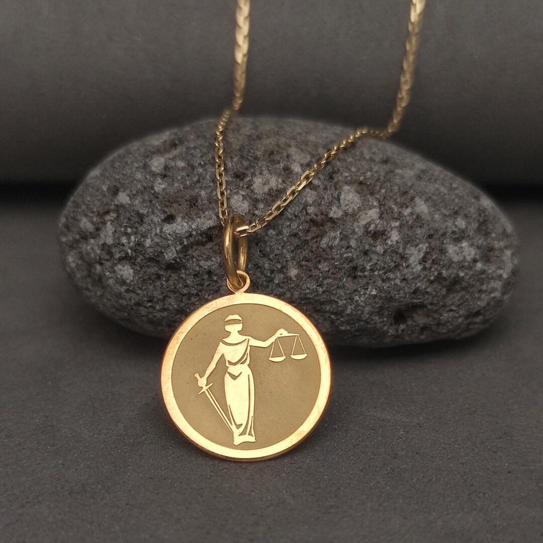 14k Solid Gold Lady Justice Necklace, Master Degree Charm, Graduation ...