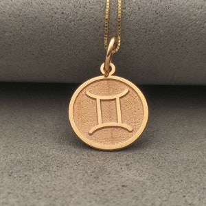 14K Solid Gold Gemini Pendant, Personalized Gemini Necklace, Gold ...