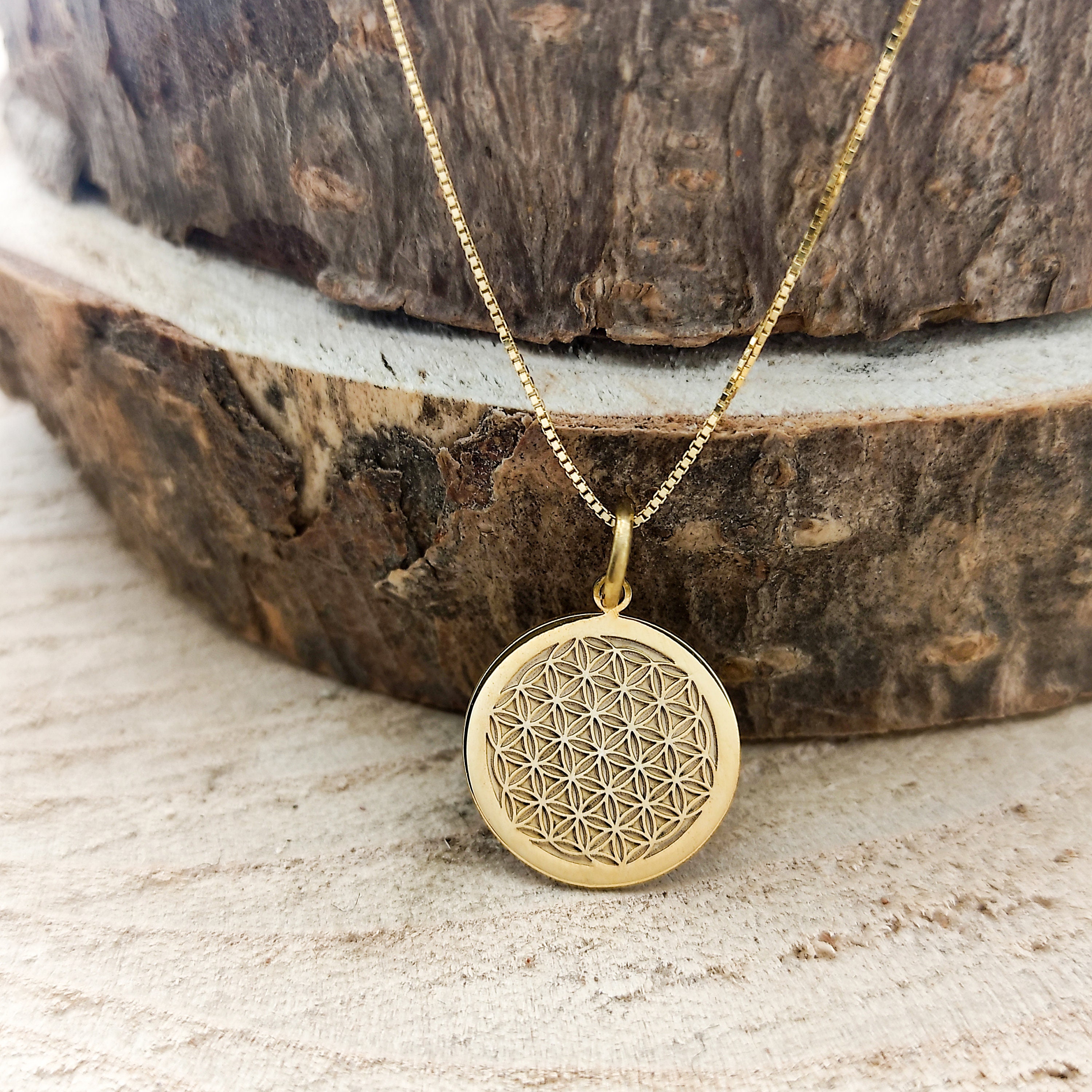 14k Gold Flower of Life Necklace , Gold Flower of Life Pendant , Sacred ...