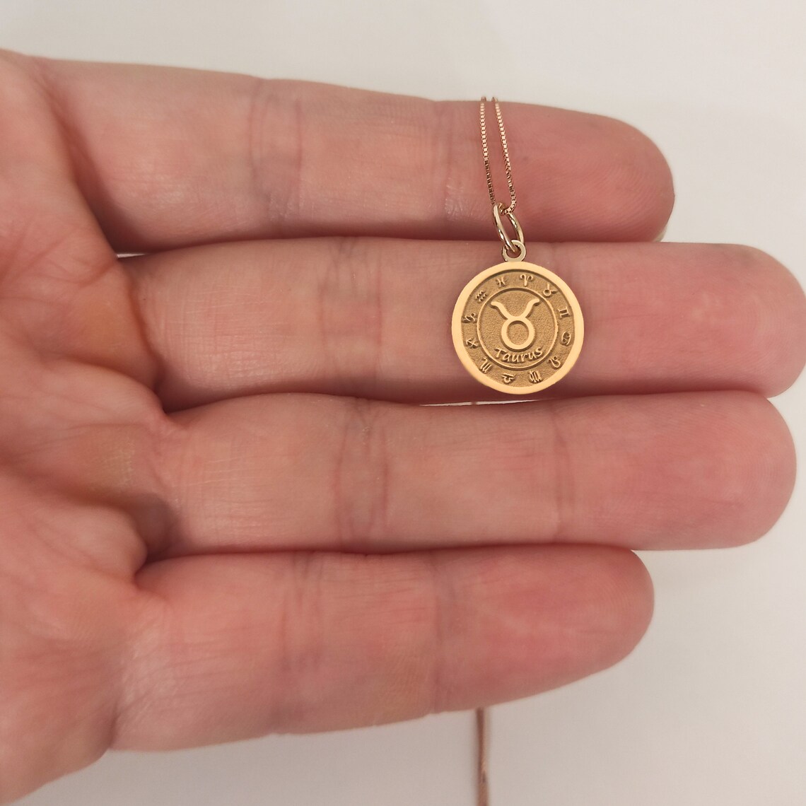 14K Solid Gold Taurus Pendant, Personalized Zodiac Necklace, Horoscope ...