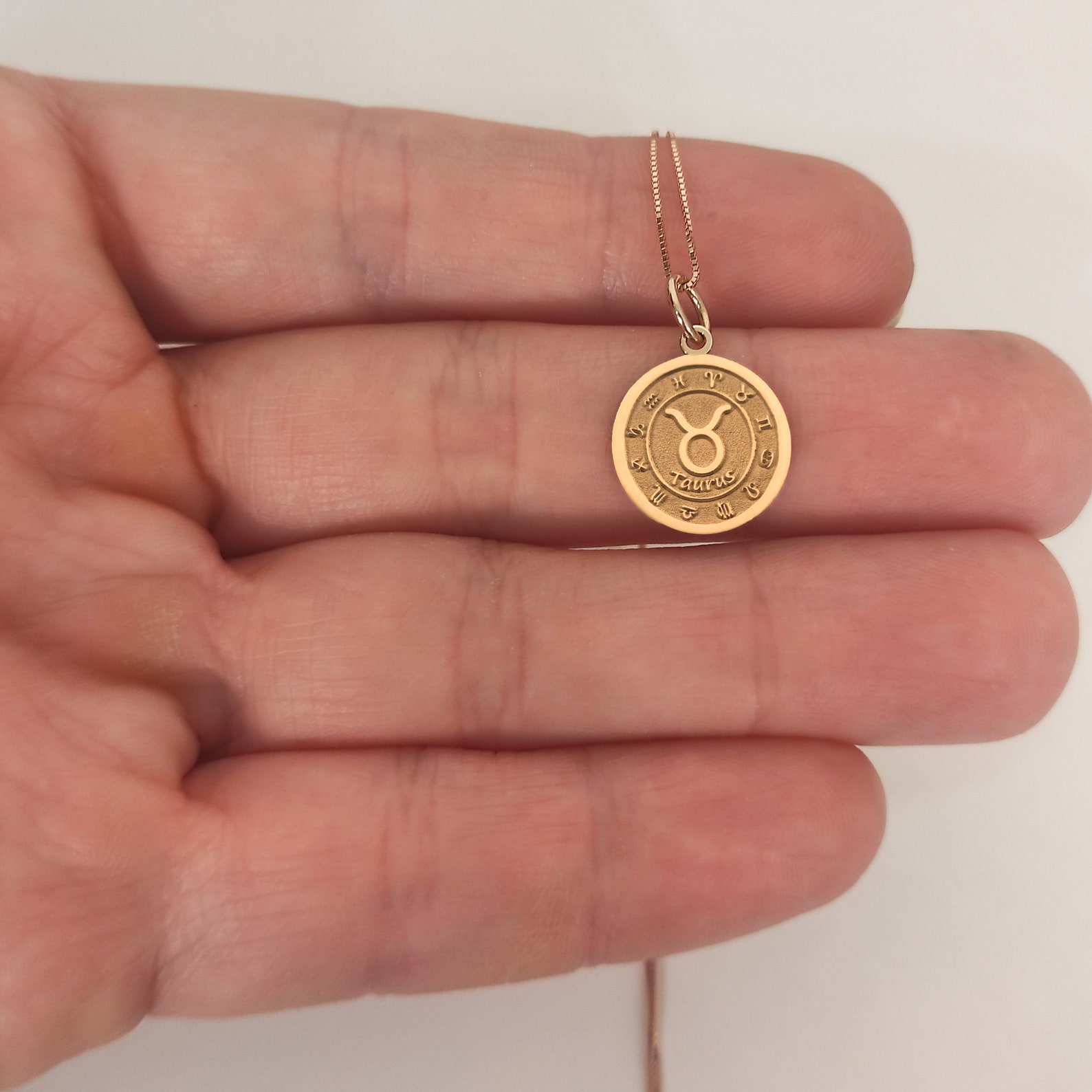 14K Solid Gold Taurus Pendant, Personalized Zodiac Necklace, Horoscope ...
