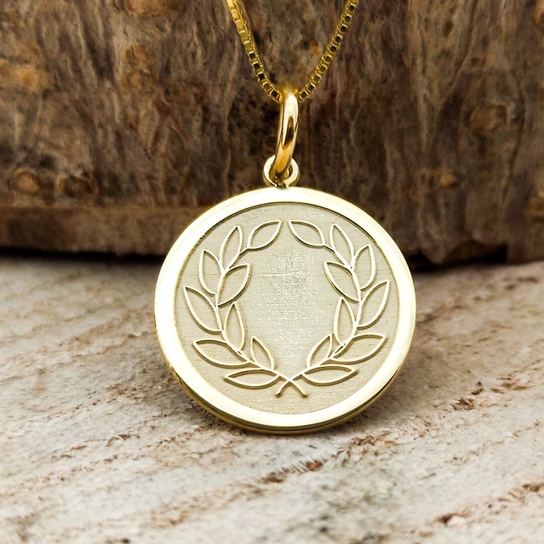 14k Gold Laurel Wreath Necklace, Gold Diploma Pendant, Graduation ...