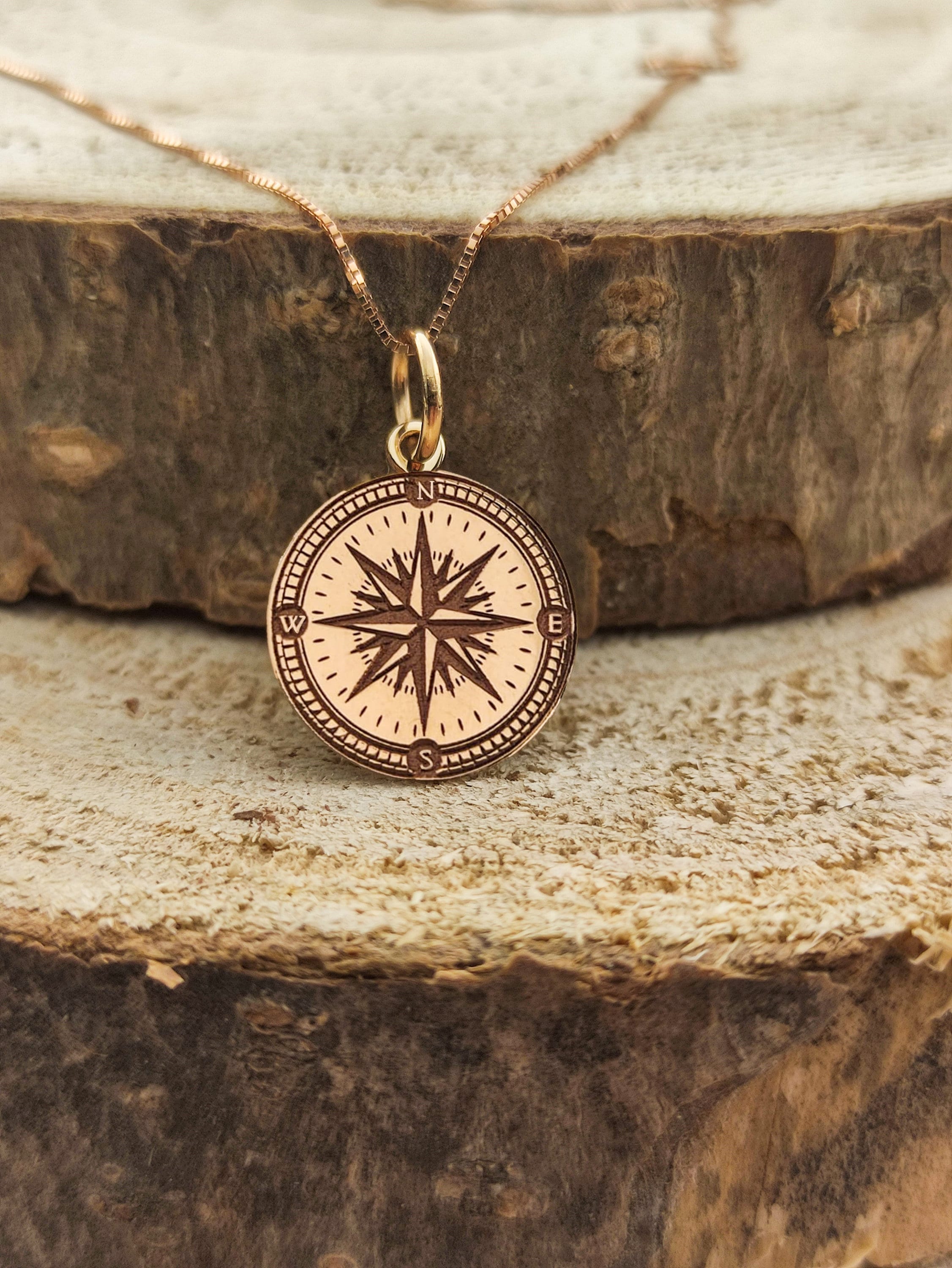 14k Solid Gold Compass Necklace Gold Compass Pendant 14k - Etsy