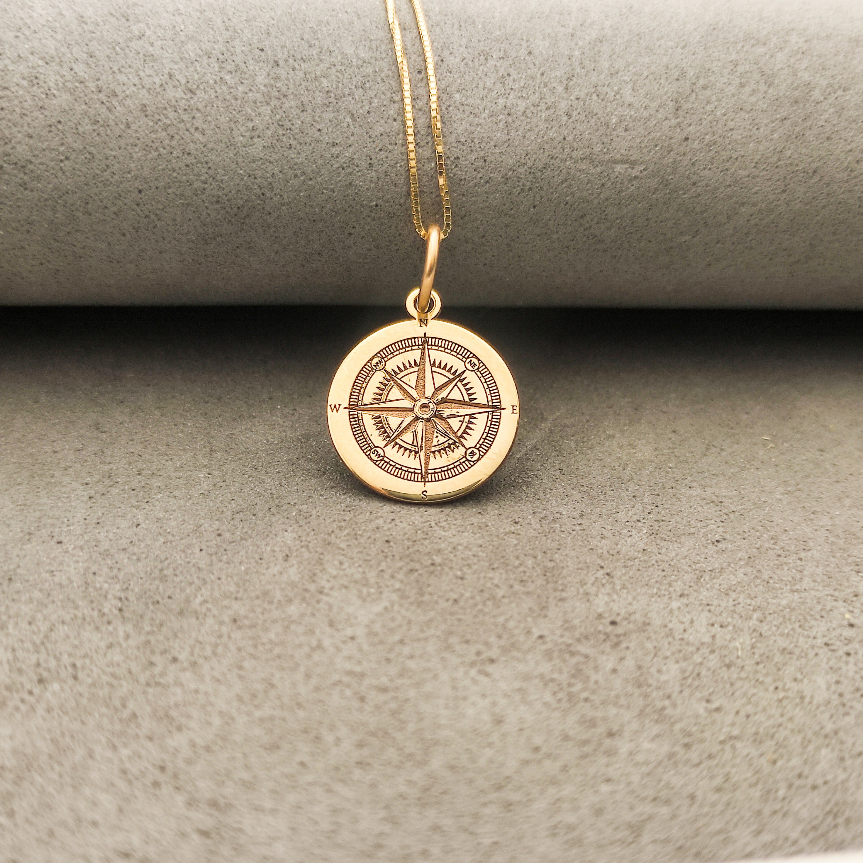 14k Solid Gold Compass Necklace, Gold Compass Pendant, 14k Sailor ...
