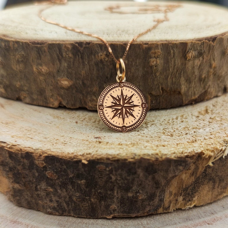 14k Solid Gold Compass Necklace Gold Compass Pendant 14k - Etsy