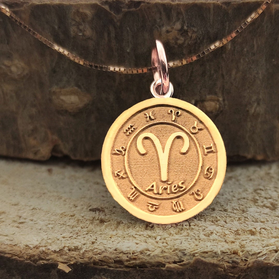 14K Solid Gold Aries Pendant, Personalized Aries Necklace, Zodiac ...