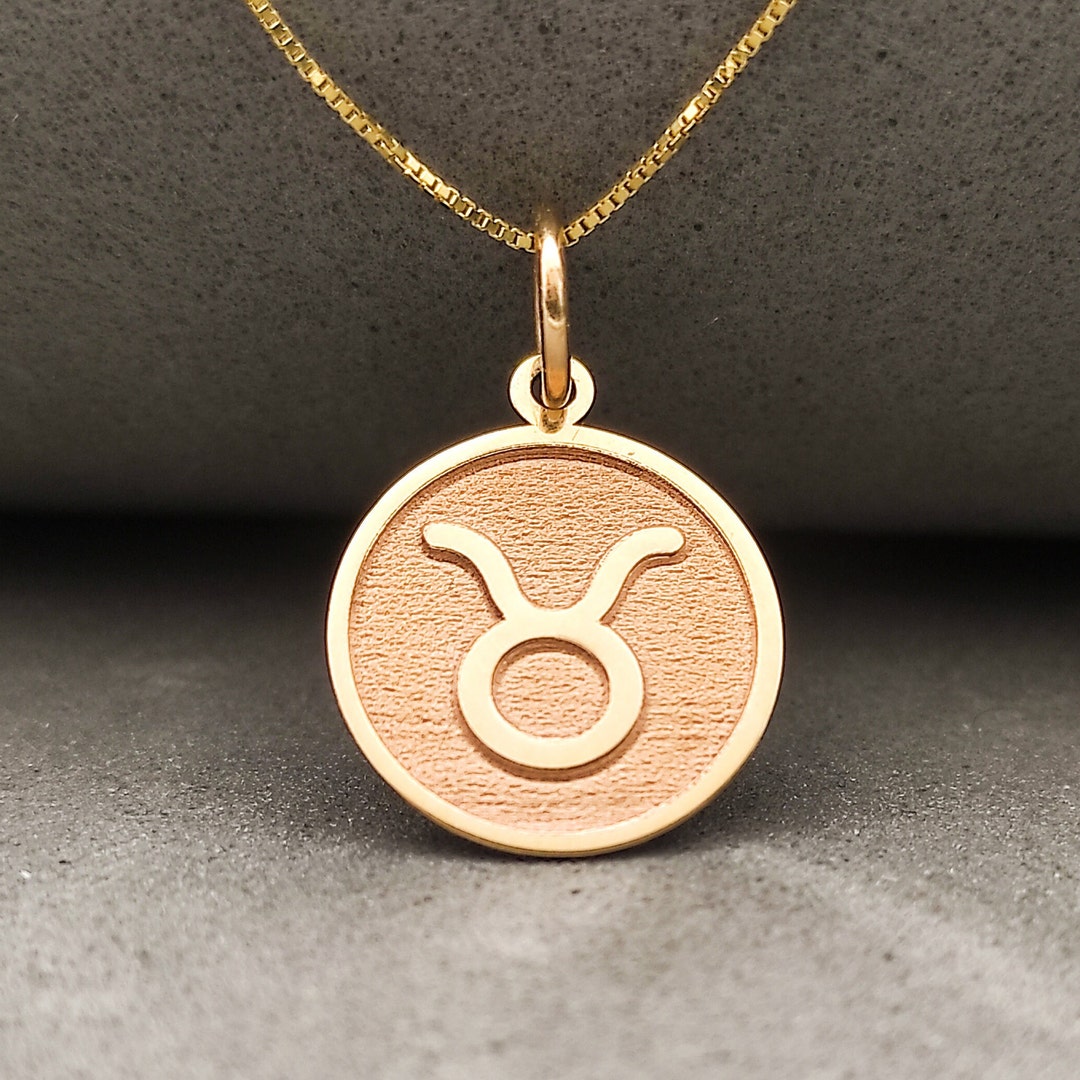 14K Solid Gold Taurus Pendant, Gold Taurus Necklace, Zodiac Necklace ...