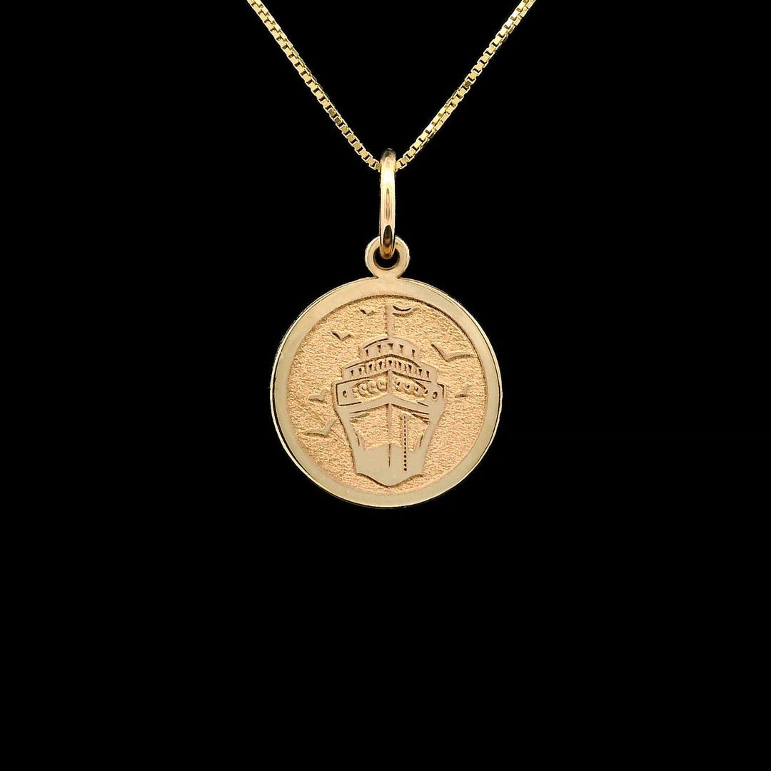 14k Solid Gold Boat Necklace, Nautical Sailor Charm Pendant, Gold ...
