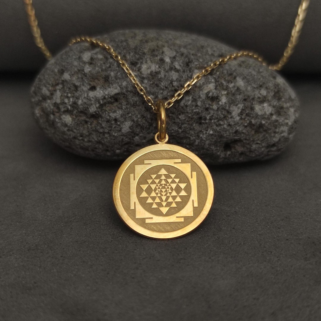 14K Solid Gold Sri Yantra Pendant - Sacred Geometry Necklace, Spiritual ...