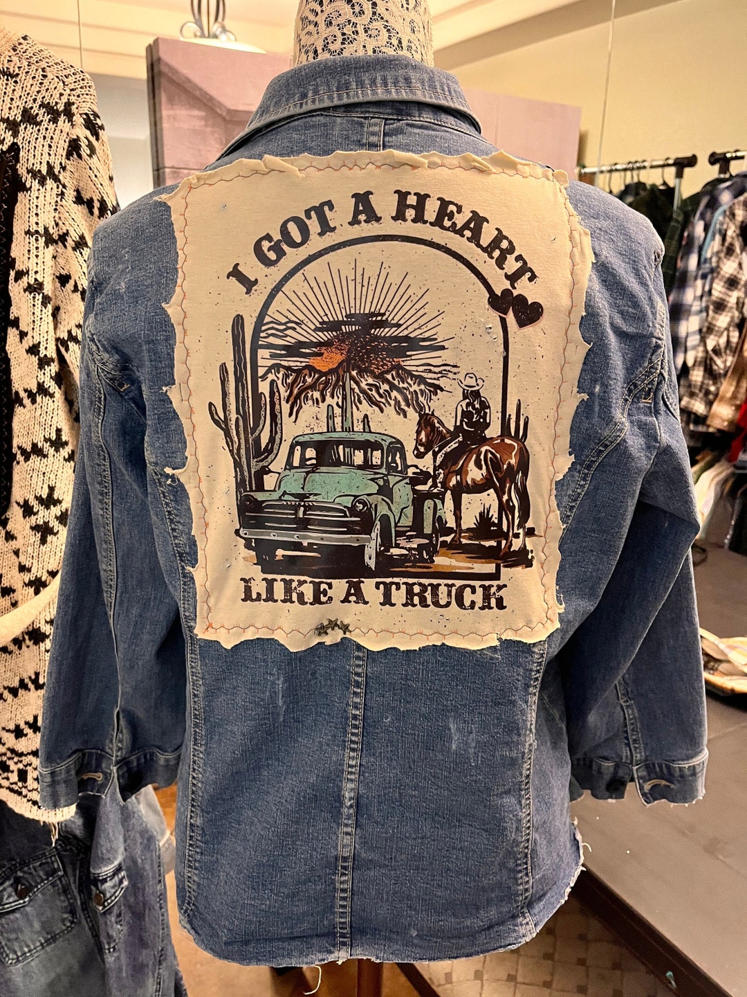 Upcycled Denim Jacket, Lainey Wilson I Got a Heart Like a Truck, Women's XL - Etsy