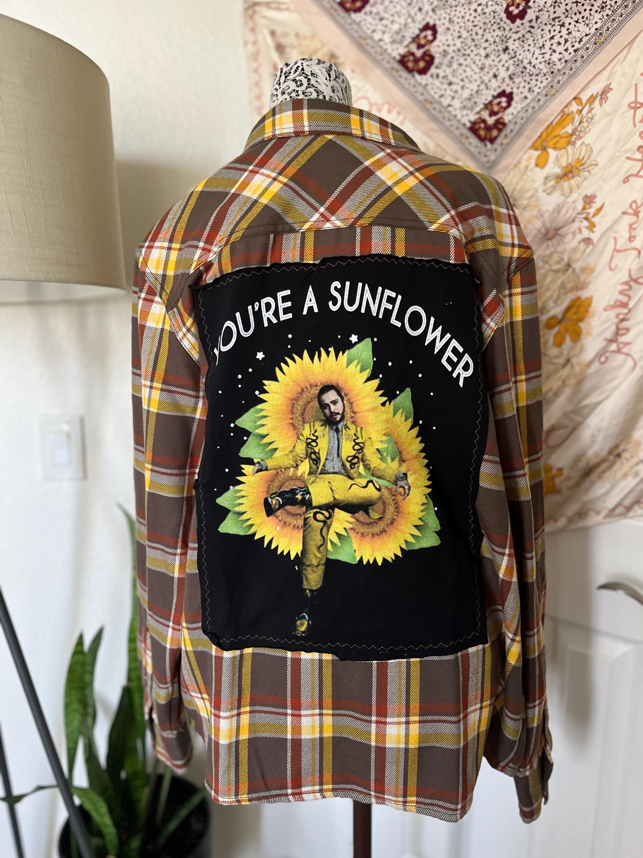 Upcycled Post Malone Youre a Sunflower Fall Flannel, Mens Large - Etsy