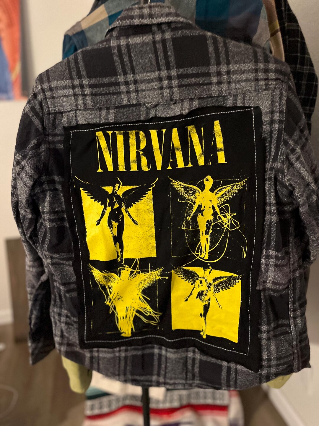 Upcycled Nirvana Yellow Angels Flannel, Men’s Medium - Etsy