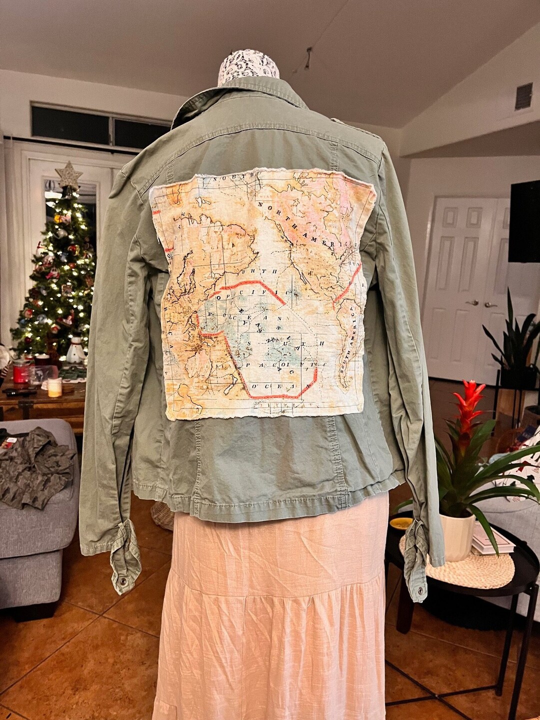 Upcycled Utility Jacket World Map Traveler, Women's Medium - Etsy