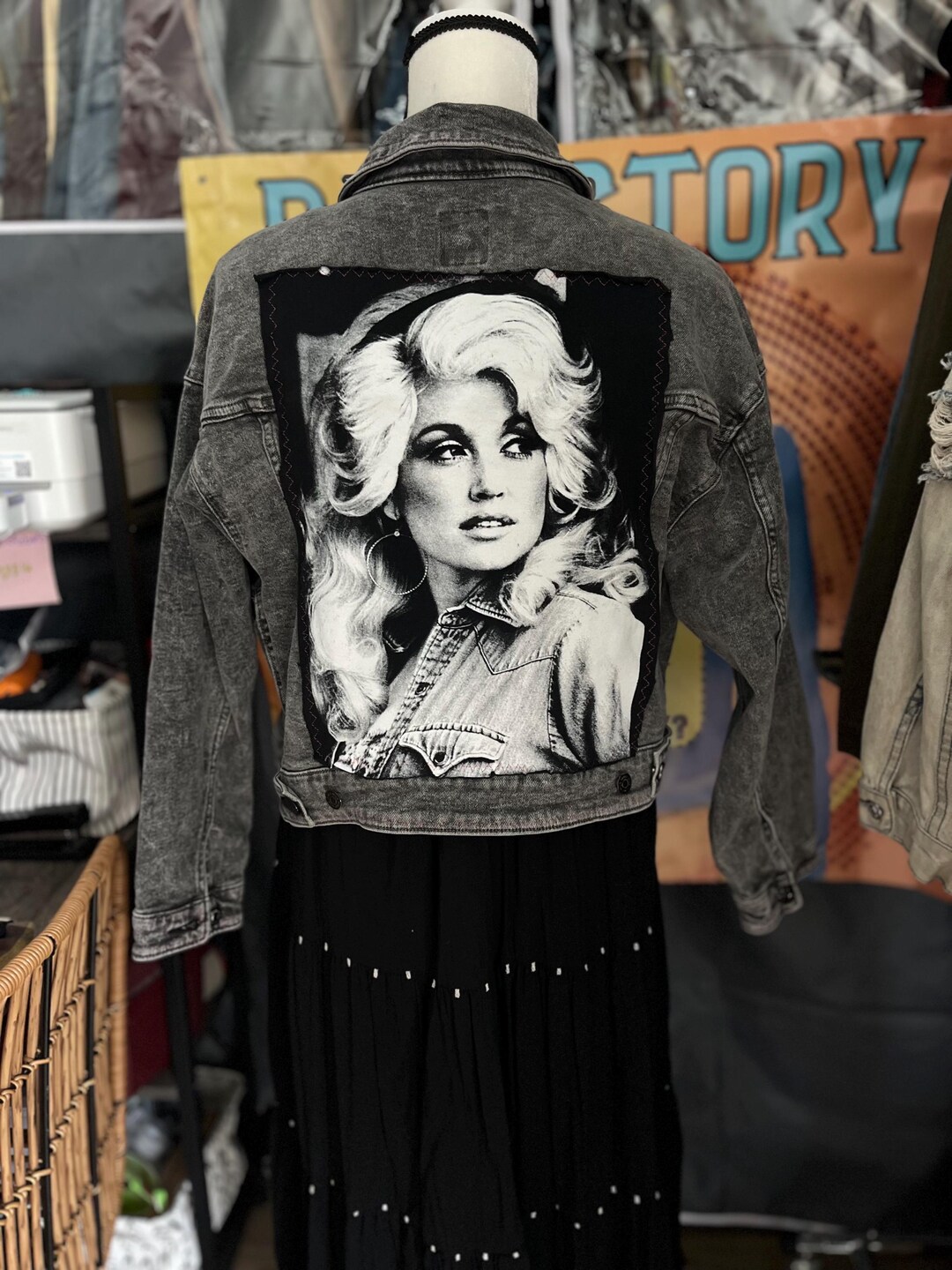 Upcycled Dolly Parton Black Denim Jacket, Women’s Medium - Etsy