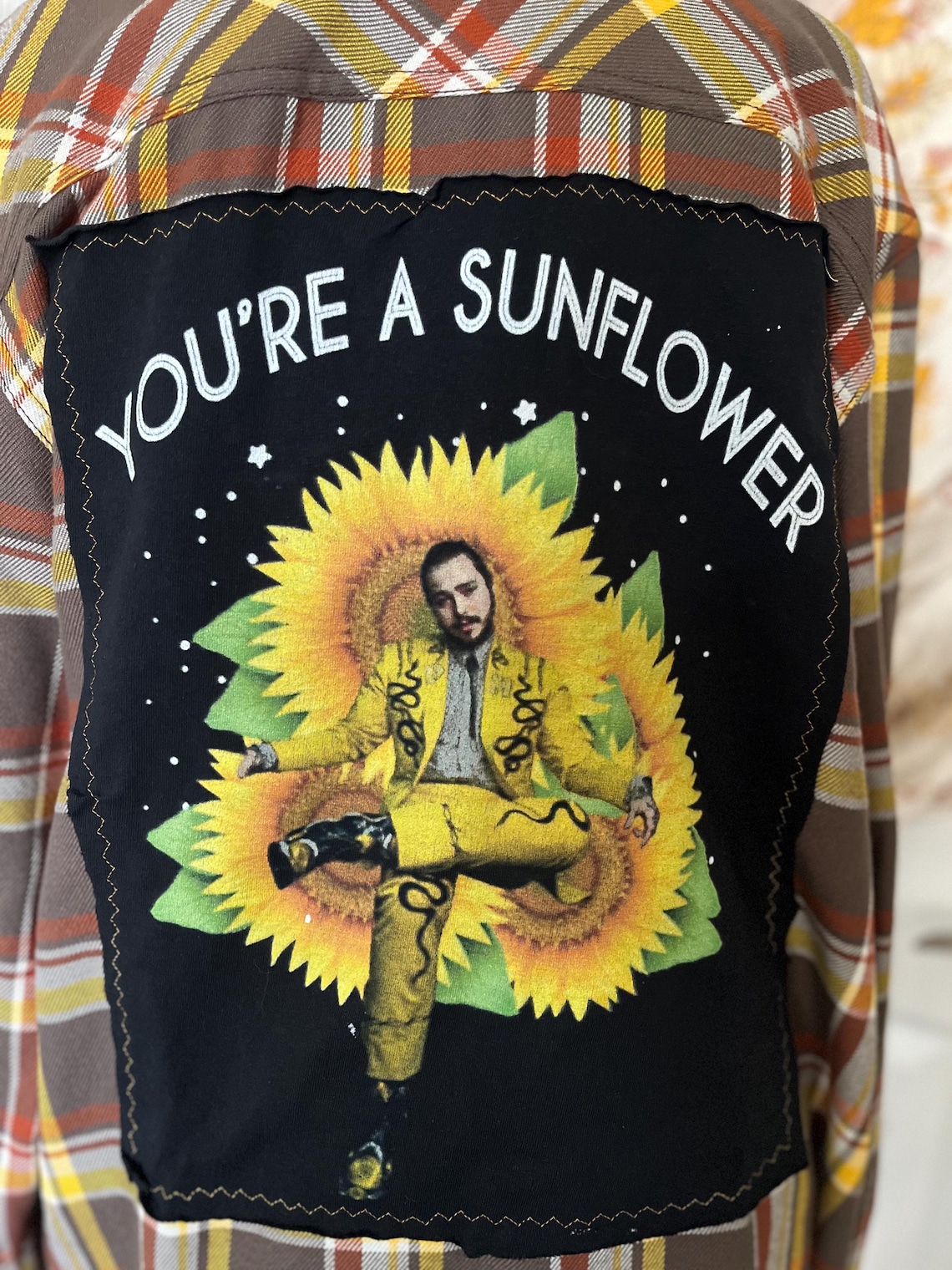 Upcycled Post Malone Youre a Sunflower Fall Flannel, Mens Large - Etsy