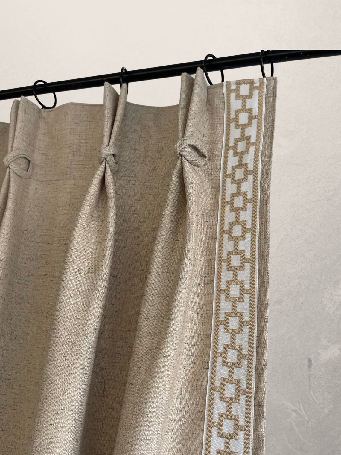 Pinch Pleat Linen Mix Curtain Knot Detail Wt Trim Tape Border Many ...
