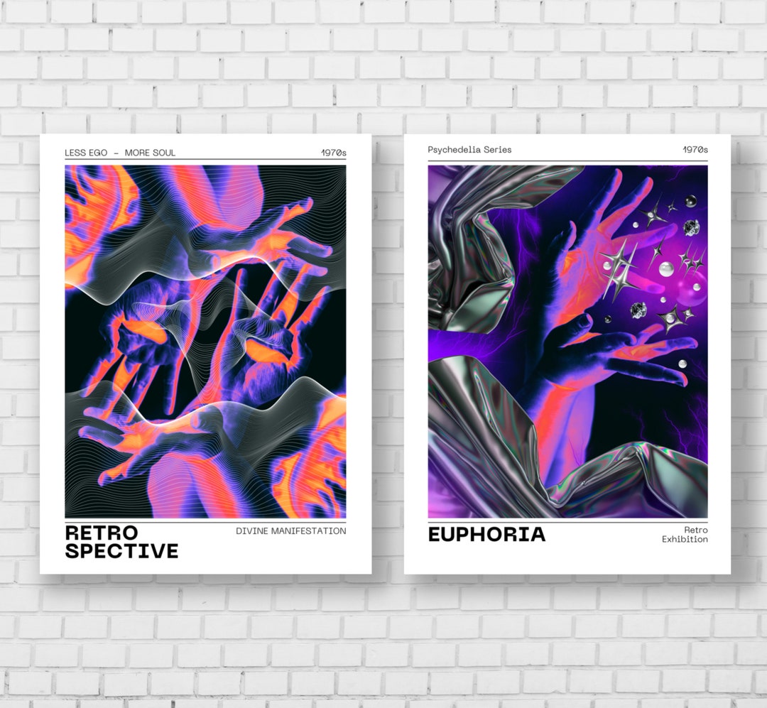 Set of 2 Thermal Retro Trippy Printable Posters: Aura Psychedelic ...