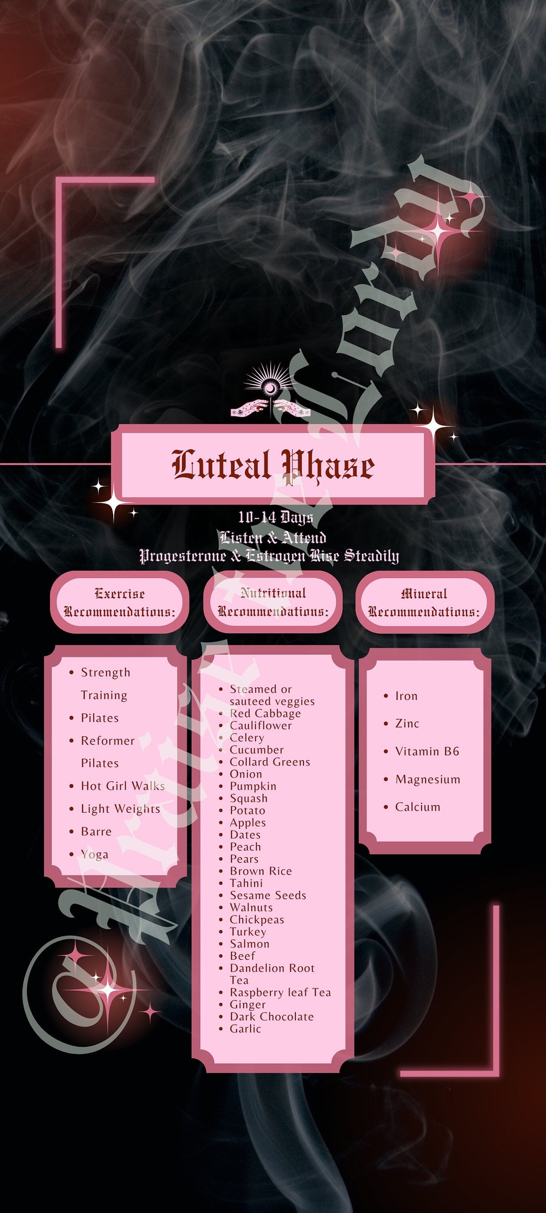 Cycle Syncing Cheat Sheet SET OF 4 Dark Feminine Cycle Sync Phone Background Digital Download ...