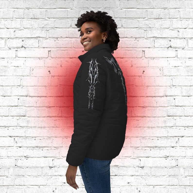 Cyber Punk Puffer Jacket | Cyber Sigil Back Goth Winter Jacket Gothic ...