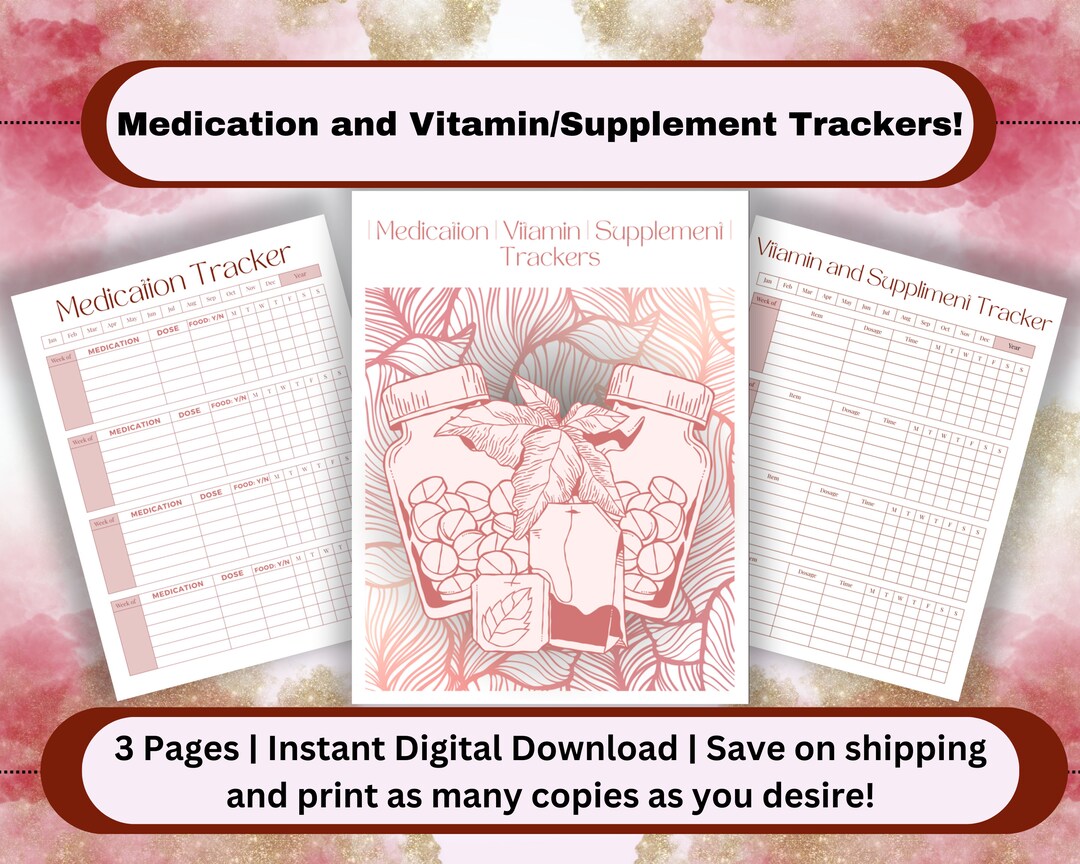 Daily Vitamin Tracker & Medication Checklist Printable Fitness Health ...