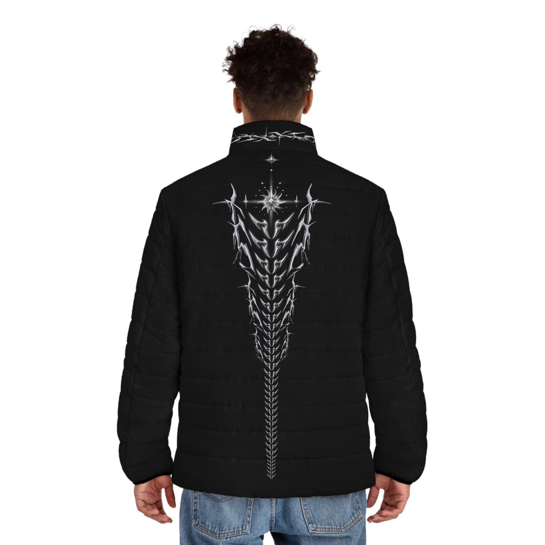 Cyber Spine Puffer Jacket Cyberpunk Men's Winter Coat Chrome Hearts ...