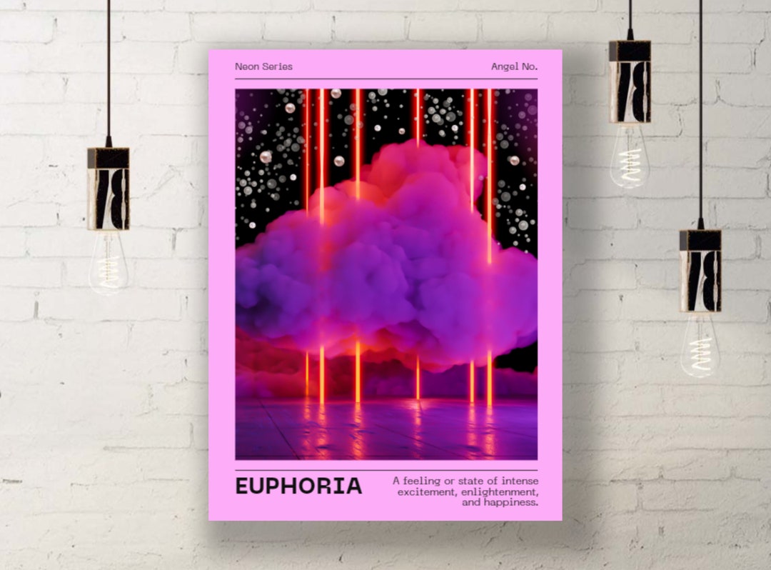 Euphoria Neon Cloud Poster Cyber Y2K Room Decor Angel Number Print Aura ...